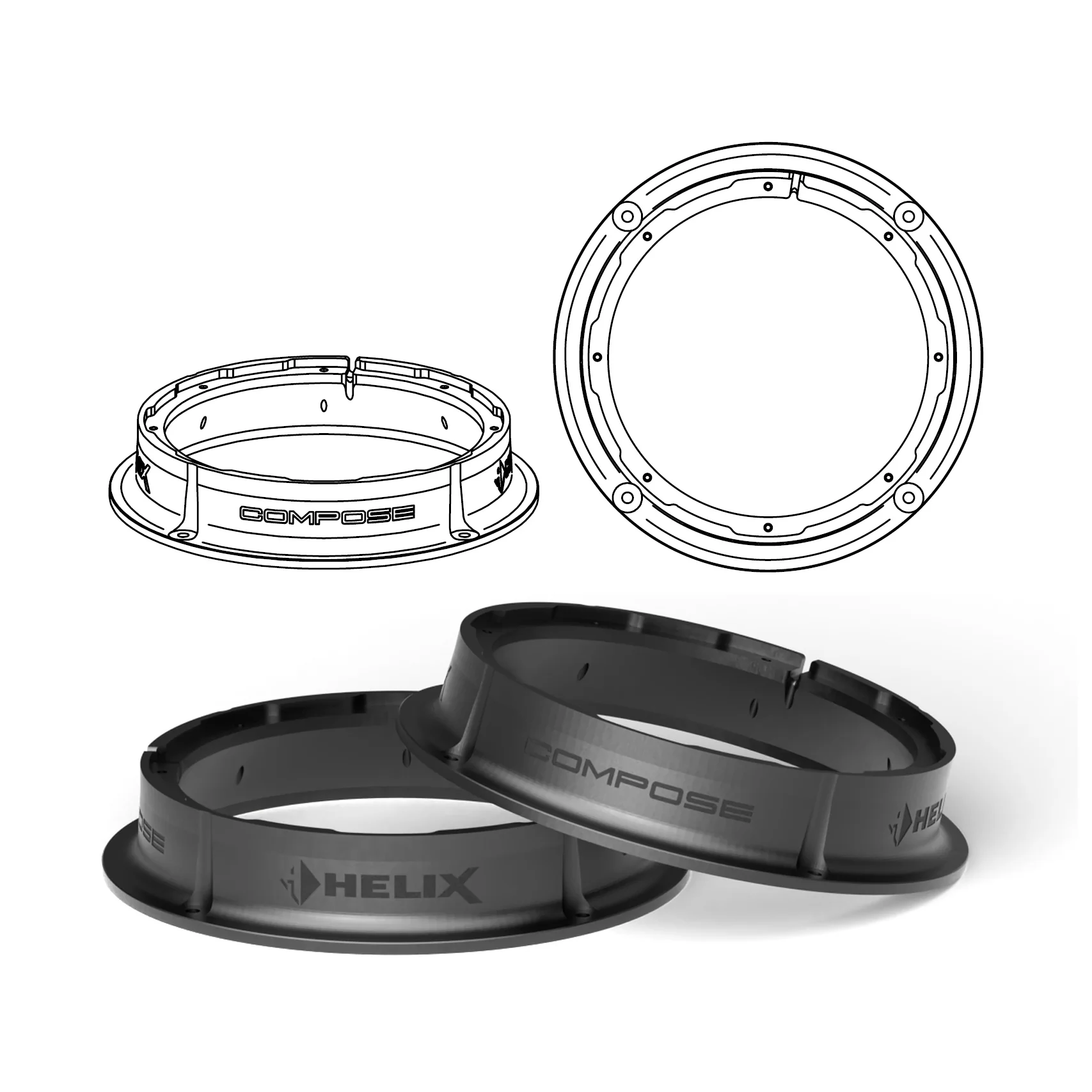 HELIX FlexMount CFMK200 - 8" 3D Printed Speaker Adapter | Pair - SJConcepts